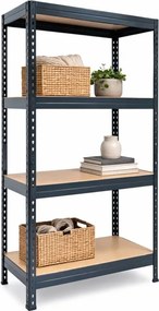 Regál 150x70x30 cm lakovaný 4-policový, nosnost 700 kg, RIVET - černý