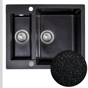 Sink Quality Ferrum, kuchyňský granitový dřez 605x495x210 mm + sifon, černá skvrnitá-BROCADE, SKQ-FER.B.5KBO.X