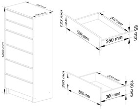 Komoda Kuba 60 cm - 6 šuplíků bílá/černá