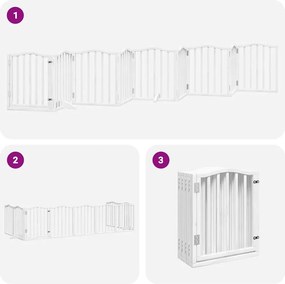 Zábrana pro psy s dvířky skládací 9 panelů bílá 450 cm topol 3155591