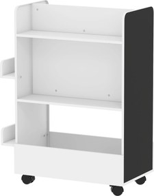 AIYAPLAY dětský regál na knihy na kolečkách, úložný prostor na knihy pro děti 3–8 let s tabulí, 66,5x32,5x86,5 cm, bílá