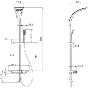 Mexen Sonic, sprchová sada s ruční a dešťovou hlavicí, černá, 78110-70
