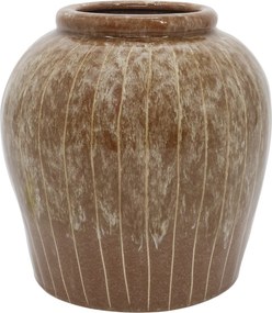 Hnědá kameninová váza s pruhy Nature – Ø 23*23 cm