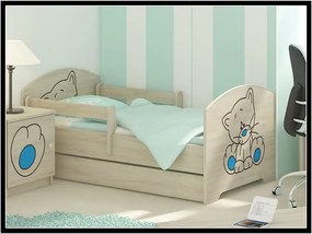 Dětská postel Kočka 160x80 cm - 1x krátká + 1x dlouhá zábrana se šuplíkem - Modrá