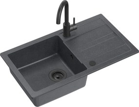 Černý kuchyňský granitový dřez QUADRON GO- MAX + CELOČERNÁ BATERIE