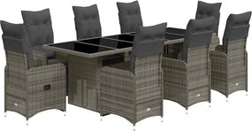 9dílný zahradní bistro set s poduškami šedý polyratan 3277295