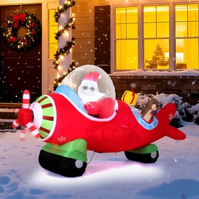 Costway 220 cm Nafukovací Santa Claus v letadle a dárková krabička a LED světla