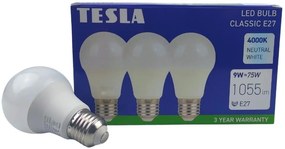 Led žárovka tesla - led žárovka bulb e27, 9w, 230v, 1055lm, 25 000h, 4000k teplá bílá, 220st 3ks v balení