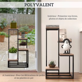 Outsunny Kovový a Dřevěný Stojan na Rostliny s Květinami 4 Úrovně Průmyslový Styl 40L x 40Š x 75,5V cm