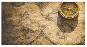 Malvis ® Obraz kompas na mapě Velikost (šířka x výška): třídílný obdélník - 120x80 cm