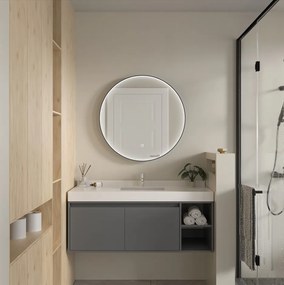 Erga Charlotte, kulaté LED zrcadlo 80cm, černý kovový rám, 1840 lm, 6500K, přední boční osvětlení, ERG-V01-204-8080-BK