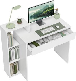 HOMCOM moderní PC stůl se 3 otevřenými policemi a zásuvkou, bílé dřevo, 100x40x90 cm
