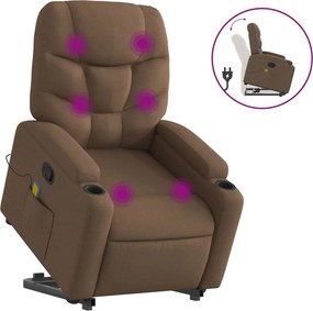 Zvedací masážní polohovací křeslo hnědé textil 3204612