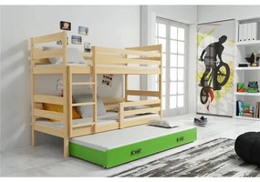 Dětská patrová postel ERYK s výsuvným lůžkem 90x200 cm - borovice Zelená