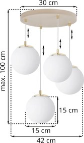 Závěsné svítidlo Florence, 4x bílé skleněné stínítko, g/be, o