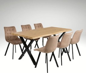 Vikio Jídelní set pro 6 osob 180x90 cm soft dub noha X béžová židle VJS238-6BE-S
