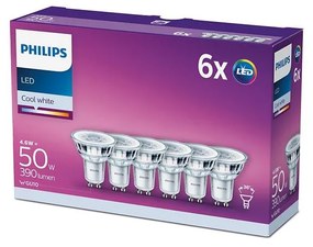 Philips žárovka LED 4,6 W, GU10, studená bílá, 6 ks