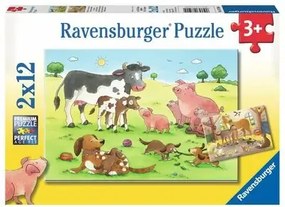 Ravensburger Šťastné zvířecí rodiny / 2x12 dílků / od 3 let