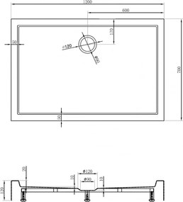 Mexen Flow+ obdélníková vanička 120 x 70 cm, černá matná, 46R707012H