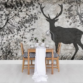 Fototapeta - Stín jelena na šedé zdi (254x184 cm)