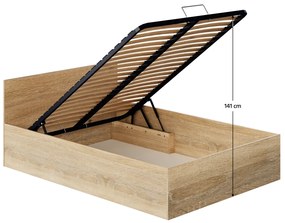 Kondela Postel s kovovým roštem a úložným prostorem, 140x200, dub sonoma, DOLI