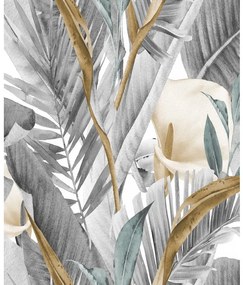 Vliesová tapeta šedé palmové listy s bílou kalou MA947418 / Tapety na zeď Spirit of jungle (0,53 x 10,05 m) Marburg