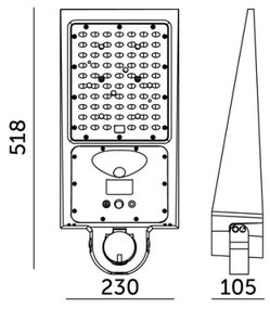 LED Solární pouliční lampa se senz STREET LED/30W/9,6V 3000/4000K 6000 mAh IP65