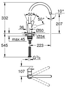 Grohe Start Edge Páková dřezová baterie s otočnou výpustí chrom 30529001