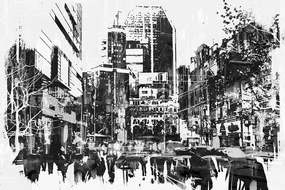 Samolepící tapeta černobílá abstraktní panorama města - 450x300 cm