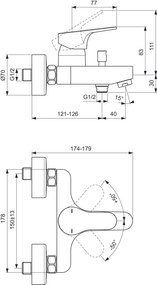 Ideal Standard Cerabase - Vanová baterie nástěnná, chrom BC843AA