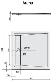 Polysan ARENA sprchová vanička z litého mramoru se záklopem, čtverec 90x90x4cm, bílá, 71601