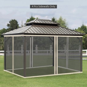 Outsunny 4 boční panely 3,4x2 m pro zahradní altán, síťovina s zipy a kroužky, černá