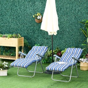 Outsunny lehátko sada 2 lehátek s polštářem skládací nastavitelné opěradlo ocel polyester modrá 60x75x65-102cm na zahradní terasu | Aosom.de