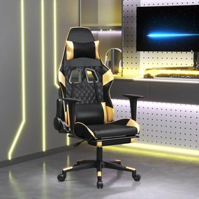 vidaXL Herní židle s podnožkou umělá kůže [3143767] Barva: Černý a zlatý