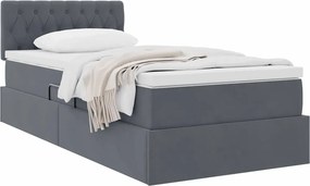 Postel s úložným prostorem s čelo Tmavě šedá 100 x 200 cm samet 3370798