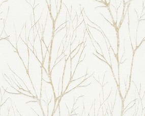 Vliesová tapeta 372603 větve, béžovo-krémová, zlatá / Vliesové tapety na zeď  37260-3 Blooming (0,53 x 10,05 m) A.S.Création