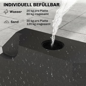 Outsunny Zátěž na deštníky Outsunny, 4dílný stojan na deštníky, lze naplnit 80 kg vody nebo 120 kg písku, HDPE, černá, 100 x 100 x 9,5 cm | Aosom