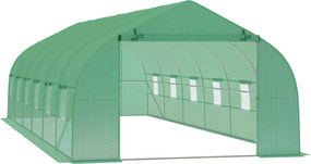 Outsunny Zahradní Greenhouse Tunel 8x3x2 m se 12 Okny a Rolovacím Dveřmi pro Pěstování Rostlin Rajčat a Zeleniny - Ocel a PE 140 g/m² Zelená | Aosom