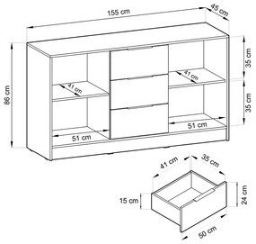 Komoda NELLY 3D | 155 cm | grafit