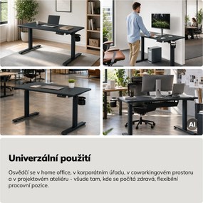 Elektrický stůl s nastavením výšky ergonomický antracitový,1200x600 mm: ARIA