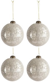 4ks vánoční stříbrno-oříšková skleněná ozdoba - Ø10 cm