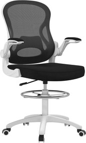 Ergonomická kancelářská židle Vinsetto z prodyšné látky s nastavitelnou výškou a sklopnými područka, 59x65x110-130 cm, bílá a černá | Aosom