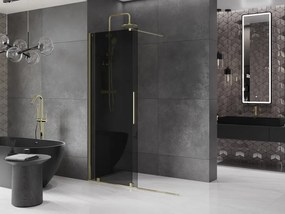 Mexen Velar, sprchová zástěna s posuvnými dveřmi Walk-in 150 x 200 cm, 8mm šedé sklo, zlatá lesklá, 871-150-000-43-50