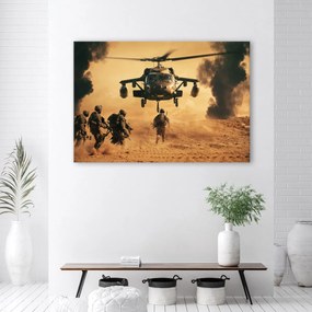 Obraz na plátně, Vrtulník a vojáci na misi - 120x80 cm