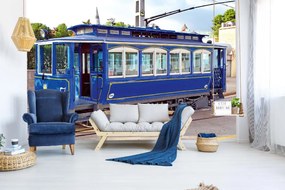 DIMEX | Samolepicí vliesová fototapeta na zeď Stará modrá tramvaj MA-5-2879 | 375 x 250 cm | zelená, modrá, šedá