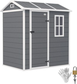 Outsunny Plastový Kůlna na Nástroje 2,1m² 186 x 130 x 199cm Zahradní Kůlna s Šikmou Střechou, Podlahou, Okénkem, Zámkem a Odolností proti Počasí pro Z