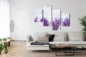 Vícedílný obraz Květy Levandule Na Pozadí Rustikální Dřevěné Prkno Nedostatek Nedostatek Přírodní plátno 80x50