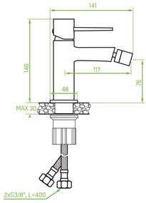 Laveo Pola, bidetová baterie h-146, černá matná, LAV-BAP_732D