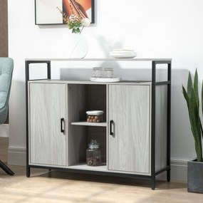 HOMCOM Moderní dřevěný kredenc se 2 skříňkami a policemi, světle šedý kuchyňský a vstupní kabinet, 100x34x87,2cm