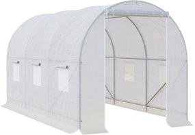 Outsunny Zahradní Skleník 3,5x2x2 m Tunelový Skleník s 6 Okny z Tkaniny a Zipovým Vchodem, UV-Odolný Skleník pro Terasu nebo Zahradu Bílý